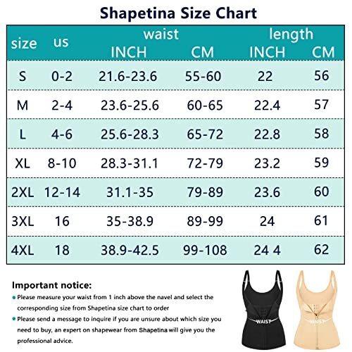 Shapetina tummy control shapewear, waist cincher corset, work as waist trainer for women and woman tank top (Large, Polyester, Spandex) Black