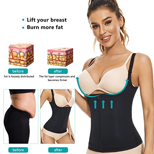 Shapetina tummy control shapewear, waist cincher corset, work as waist trainer for women and woman tank top (Large, Polyester, Spandex) Black