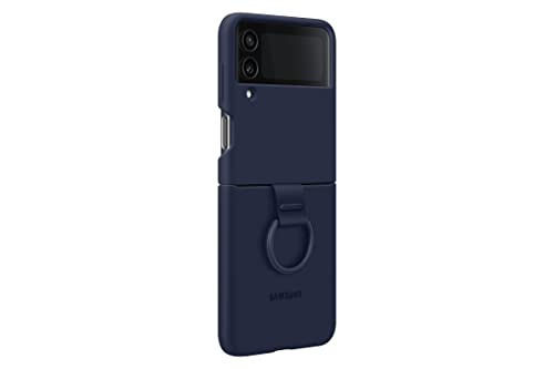 SAMSUNG Galaxy Z Flip 4 Silicone Cover with Ring, Protective Phone Case with Finger Loop, Matte Finish, Bold Style, Handheld Design, US Version, Navy