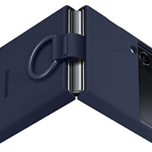 SAMSUNG Galaxy Z Flip 4 Silicone Cover with Ring, Protective Phone Case with Finger Loop, Matte Finish, Bold Style, Handheld Design, US Version, Navy