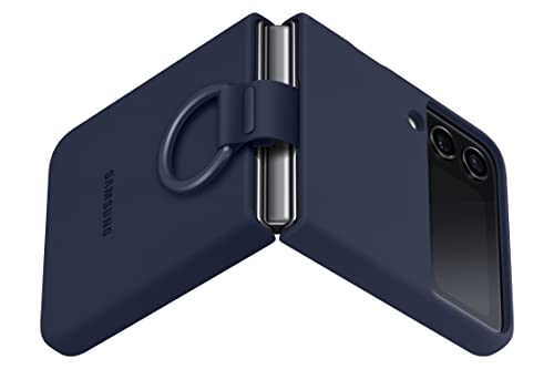 SAMSUNG Galaxy Z Flip 4 Silicone Cover with Ring, Protective Phone Case with Finger Loop, Matte Finish, Bold Style, Handheld Design, US Version, Navy