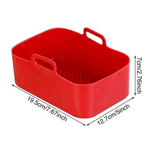 Ferenu Air Fryer Silicone Pot for Ninja Foodi Dual DZ201 Reusable Silicone Air Fryer Liner Rectangle Air Fryer Basket for Ninja 8 QT Air Fryer Easy Cleaning Food Safe Air Fryer Accessories (Red)