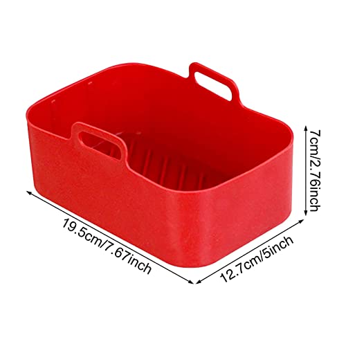 Ferenu Air Fryer Silicone Pot for Ninja Foodi Dual DZ201 Reusable Silicone Air Fryer Liner Rectangle Air Fryer Basket for Ninja 8 QT Air Fryer Easy Cleaning Food Safe Air Fryer Accessories (Red)