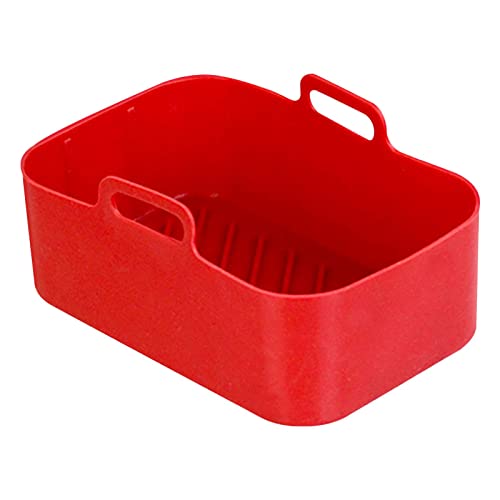 Ferenu Air Fryer Silicone Pot for Ninja Foodi Dual DZ201 Reusable Silicone Air Fryer Liner Rectangle Air Fryer Basket for Ninja 8 QT Air Fryer Easy Cleaning Food Safe Air Fryer Accessories (Red)