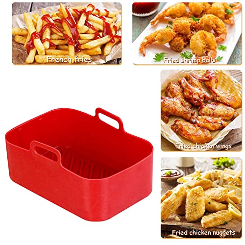 Ferenu Air Fryer Silicone Pot for Ninja Foodi Dual DZ201 Reusable Silicone Air Fryer Liner Rectangle Air Fryer Basket for Ninja 8 QT Air Fryer Easy Cleaning Food Safe Air Fryer Accessories (Red)