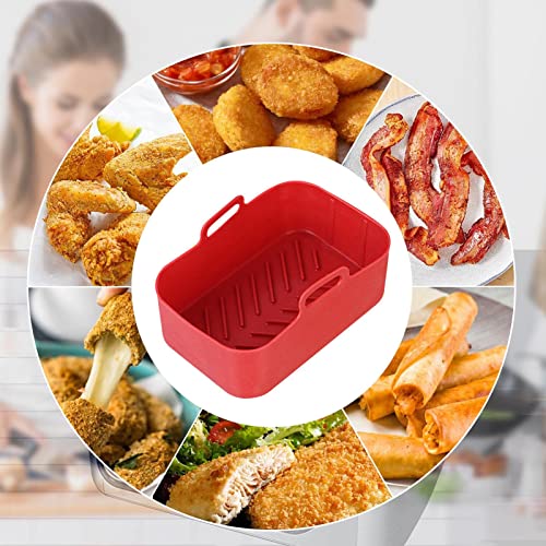 Ferenu Air Fryer Silicone Pot for Ninja Foodi Dual DZ201 Reusable Silicone Air Fryer Liner Rectangle Air Fryer Basket for Ninja 8 QT Air Fryer Easy Cleaning Food Safe Air Fryer Accessories (Red)