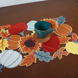 Thanksgiving Placemat Fall Table Decorations Set of 4 Harvest Pumpkin Leaves Embroidered Sunflower Autumn Festive Holiday Cutwork Centerpiece Table Decor Burnt Orange 13×18IN