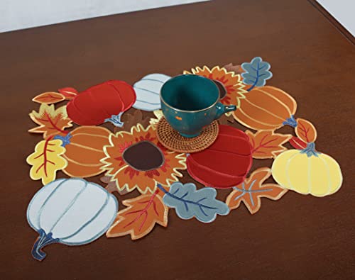 Thanksgiving Placemat Fall Table Decorations Set of 4 Harvest Pumpkin Leaves Embroidered Sunflower Autumn Festive Holiday Cutwork Centerpiece Table Decor Burnt Orange 13×18IN