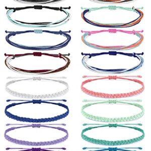 Palotay 15PCS Summer Surfer String Woven Anklet Bracelets Adjustable Handmade Waterproof Braided Bracelet String Beach Boho Anklet Bracelets Friendship Colorful Woven Rope Jewelry for Women Girls 16PCS Color