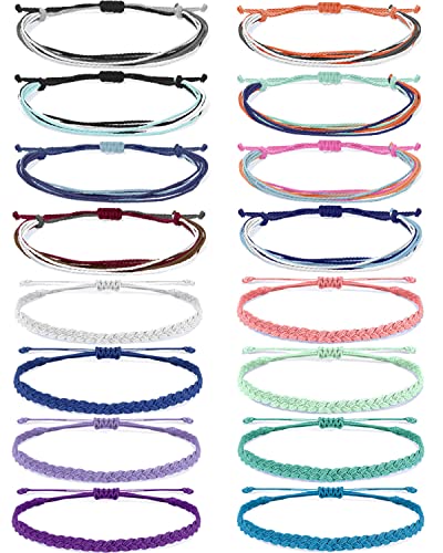 Palotay 15PCS Summer Surfer String Woven Anklet Bracelets Adjustable Handmade Waterproof Braided Bracelet String Beach Boho Anklet Bracelets Friendship Colorful Woven Rope Jewelry for Women Girls 16PCS Color