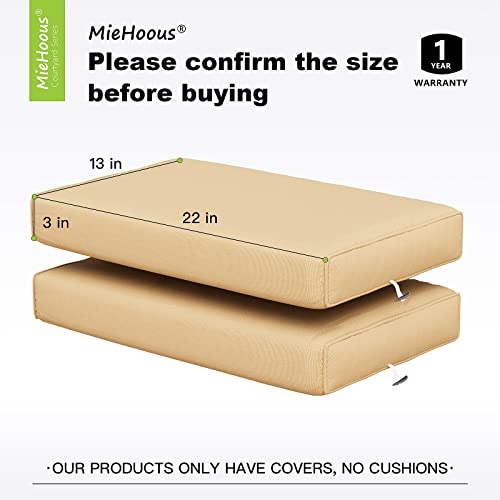 Miehoous Patio Cushion Covers, Windproof Water Resistant Outdoor Sectional Sofa Replacement Cushion Covers with Zipper, Covers Only (13X22X3 2Pack)