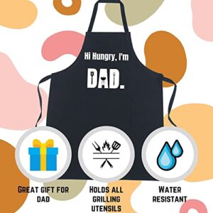 Funny Aprons for Men, Gifts for Fathers Day, Hi Hungry, I’m Dad - Mens Apron, Dad Apron for Kitchen with Pockets, BBQ Grilling Aprons, Birthday Gifts for Dad Son Husband