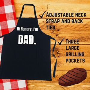 Funny Aprons for Men, Gifts for Fathers Day, Hi Hungry, I’m Dad - Mens Apron, Dad Apron for Kitchen with Pockets, BBQ Grilling Aprons, Birthday Gifts for Dad Son Husband