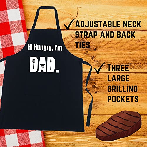 Funny Aprons for Men, Gifts for Fathers Day, Hi Hungry, I’m Dad - Mens Apron, Dad Apron for Kitchen with Pockets, BBQ Grilling Aprons, Birthday Gifts for Dad Son Husband