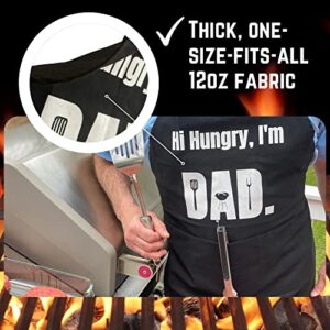 Funny Aprons for Men, Gifts for Fathers Day, Hi Hungry, I’m Dad - Mens Apron, Dad Apron for Kitchen with Pockets, BBQ Grilling Aprons, Birthday Gifts for Dad Son Husband