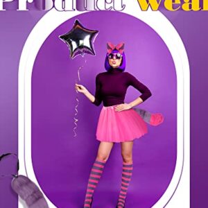 Striped Cat Costume for Girls Women, Cat Ears, Furry Tail, Striped Socks for Halloween Cosplay (Purple, Pink)