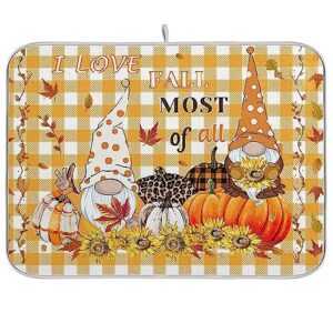 kcldeci autumn fall gnome dish drying mat kitchen drying pad sunflower pumpkin dish draining mat dish rack drainer pad 16 x 18