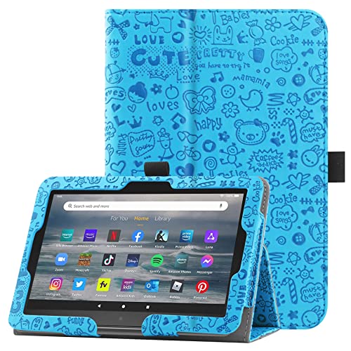 HGWALP Case for All-New Amazon Fire 7 Tablet (Only Compatible with 12th Generation, 2022 Release),Slim Premium PU Leather Folding Stand Cover for Amazon Fire 7 Tablet with Auto Wake/Sleep-Blue