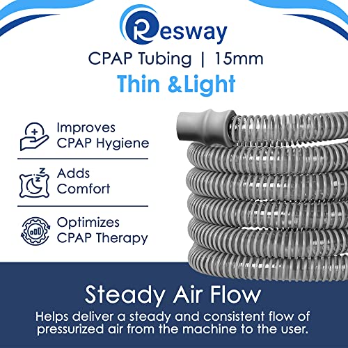 Resway CPAP Tubing | White 15mm Diameter | Universal CPAP Hose Compatible with Most Machines & Masks | Easy-Grip 22mm Ergonomic Cuff for Secure Fit | Lightweight Flexible Tube - 6 Feet Long