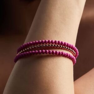 Alex and Ani Accents Beaded Expandable Bangle for Women, Matte Brilliance, Fuchsia Beads, Rafaelian Antique Rose Finish, 2 to 3.5 in