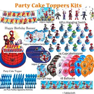 186PCS Spidey And His Amazing Friends SPlDERMEN Birthday Party Supplies for Kid, Party decorations for Girls, Baby Shower, Happy Birthday Supplies, Party Decorations for Boys, Include Invited cards, Sling, Tablecloth, Plates, Napkins, Gift bags, Birthday