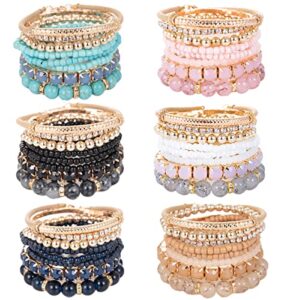 wainis 6 sets bohemian stackable bead bracelets for women multicolor stretch beaded bracelets layered bead adjustable bracelet turquoise stretch bracelets a