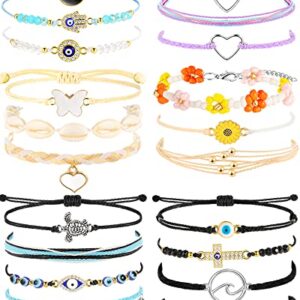 YEEZII 20 Pieces String Bracelets for Women Teen Girls, Boho Waterproof Adjustable Evil Eye Bracelets Pack, Cute Mexican Handmade Friendship Bracelets Preppy Jewelry