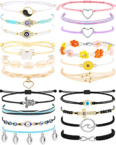 YEEZII 20 Pieces String Bracelets for Women Teen Girls, Boho Waterproof Adjustable Evil Eye Bracelets Pack, Cute Mexican Handmade Friendship Bracelets Preppy Jewelry