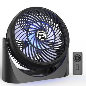 pelanzenhau 8 inch table fan with remote, usb powered desk fan with rgb light & timer, 3 strong speeds & 360° pivot adjustable, desktop air circulator fan for home office dorm rv bedroom travel