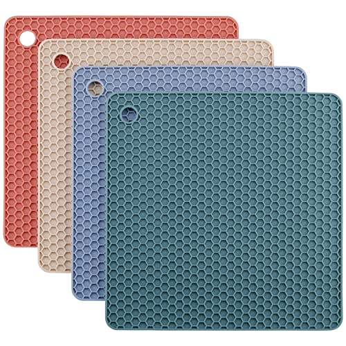 Smithcraft Silicone Trivets for Hot Dishes, Pots and Pans, Hot Pads for Kitchen, Mixing Color Silicone Pot Holders Mats for Kitchen Quartz Counter Heat Resistant Mat, Flexible Table Trivet Mat Set 4