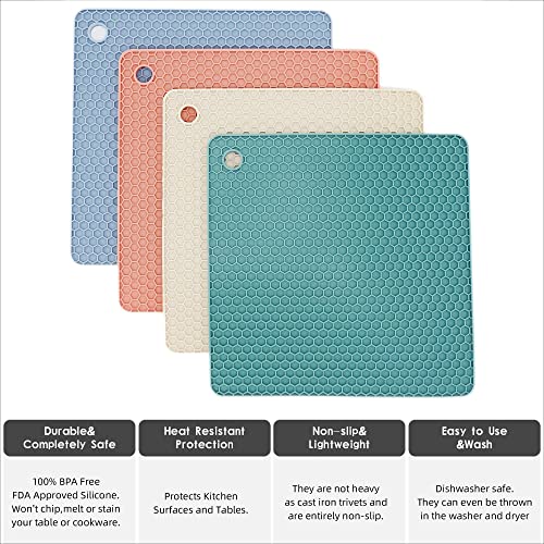 Smithcraft Silicone Trivets for Hot Dishes, Pots and Pans, Hot Pads for Kitchen, Mixing Color Silicone Pot Holders Mats for Kitchen Quartz Counter Heat Resistant Mat, Flexible Table Trivet Mat Set 4