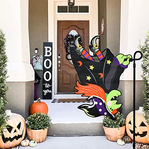 3D Witch Riding Broom Halloween Garden Flag, YEAHOME Vertical Double Sided 12.5x18 Inch Applique Yard Flag, Halloween Decorations Outdoor, Rustic Farmhouse Decor for Seasonal Holiday