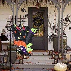 3D Witch Riding Broom Halloween Garden Flag, YEAHOME Vertical Double Sided 12.5x18 Inch Applique Yard Flag, Halloween Decorations Outdoor, Rustic Farmhouse Decor for Seasonal Holiday