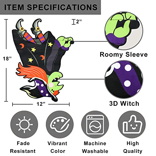 3D Witch Riding Broom Halloween Garden Flag, YEAHOME Vertical Double Sided 12.5x18 Inch Applique Yard Flag, Halloween Decorations Outdoor, Rustic Farmhouse Decor for Seasonal Holiday