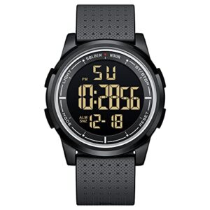 golden hour ultra-thin minimalist sports waterproof digital watches men with wide-angle display rubber strap wrist watch for men women in black