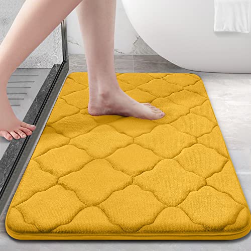 OLANLY Memory Foam Bath Mat Rug, Ultra Soft Non Slip and Absorbent Bathroom Rug, Machine Wash Dry, Comfortable, Thick Bath Rug Carpet for Bathroom Floor, Tub and Shower, 24x16, Yellow