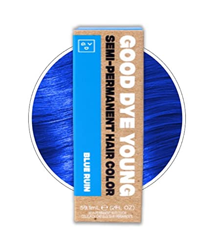 Good Dye Young Streaks and Strands Semi Permanent Hair Dye (Blue Ruin) – UV Protective Temporary Hair Color Lasts 15-24+ Washes – Conditioning Blue Hair Dye – PPD free Hair Dye - Cruelty-Free & Vegan Hair Dye