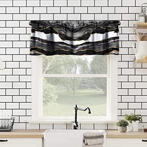 Black and Gold Marble Texture Valance Curtains， Great Room Decoration for Living Room Bedroom 54x18in