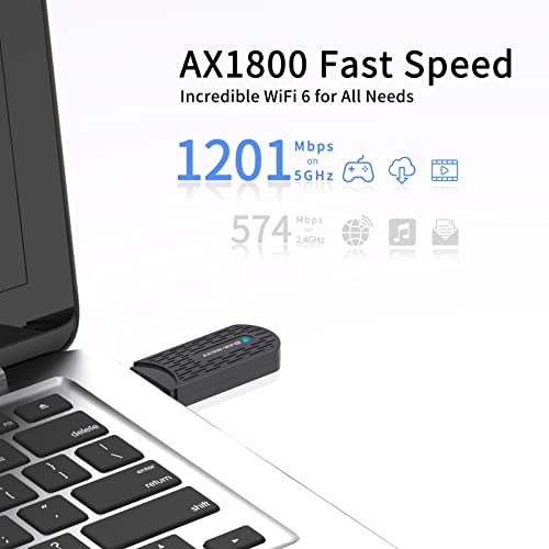 WiFi 6 Adapter,WiFi Dongle for Desktop PC,WiFi Dongle,USB WiFi 6E Adapter,AX1800Mbps,USB3.0 Dual Band 2.4GHz/574Mbps & 5GHz/1201Mbps High Speed,Support Win 10/11