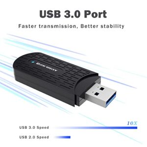 WiFi 6 Adapter,WiFi Dongle for Desktop PC,WiFi Dongle,USB WiFi 6E Adapter,AX1800Mbps,USB3.0 Dual Band 2.4GHz/574Mbps & 5GHz/1201Mbps High Speed,Support Win 10/11