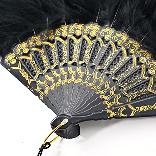 BABEYOND Marabou Feather Fan 20s Vintage Folding Fan Flapper Hand Fan for Costume Dancing