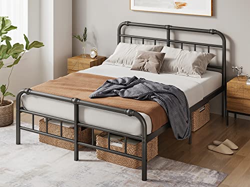 FSCHOS King-Bed-Frame-and-Headboard & Footboard, 14 Inch High, Metal Platform King-Size-Bed-Frame, Premium Steel Heavy Duty Bed Frame No Box Spring Needed, Easy Assembly, Black