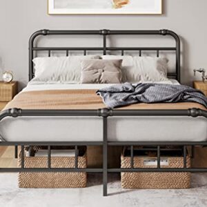 FSCHOS King-Bed-Frame-and-Headboard & Footboard, 14 Inch High, Metal Platform King-Size-Bed-Frame, Premium Steel Heavy Duty Bed Frame No Box Spring Needed, Easy Assembly, Black