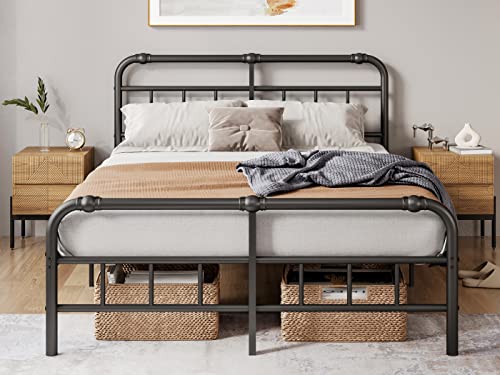 FSCHOS King-Bed-Frame-and-Headboard & Footboard, 14 Inch High, Metal Platform King-Size-Bed-Frame, Premium Steel Heavy Duty Bed Frame No Box Spring Needed, Easy Assembly, Black