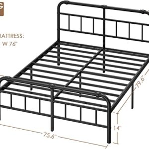 FSCHOS King-Bed-Frame-and-Headboard & Footboard, 14 Inch High, Metal Platform King-Size-Bed-Frame, Premium Steel Heavy Duty Bed Frame No Box Spring Needed, Easy Assembly, Black