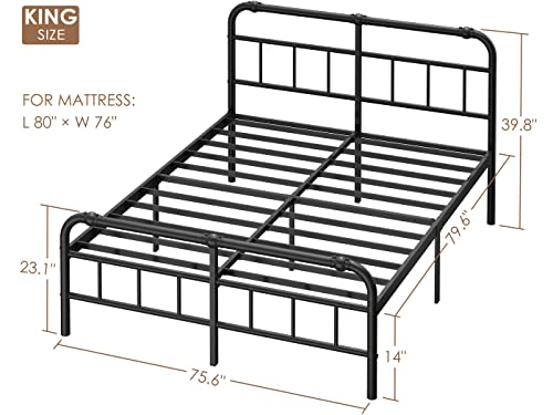 FSCHOS King-Bed-Frame-and-Headboard & Footboard, 14 Inch High, Metal Platform King-Size-Bed-Frame, Premium Steel Heavy Duty Bed Frame No Box Spring Needed, Easy Assembly, Black