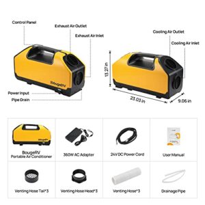 BougeRV Portable Air Conditioner, 2899BTU Tent Air Conditioner, 250W Low Power Consumption, 24VDC, 3 Wind Speeds for Van Life, Camping Tent, Outdoor, Indoor