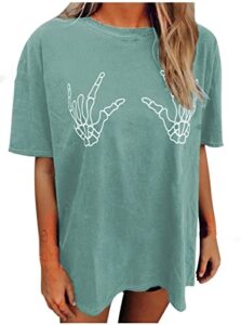 avanova women's skull graphic print oversized tee short sleeve casual summer loose t shirt a green large