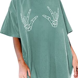 Avanova Women's Skull Graphic Print Oversized Tee Short Sleeve Casual Summer Loose T Shirt A Green Large