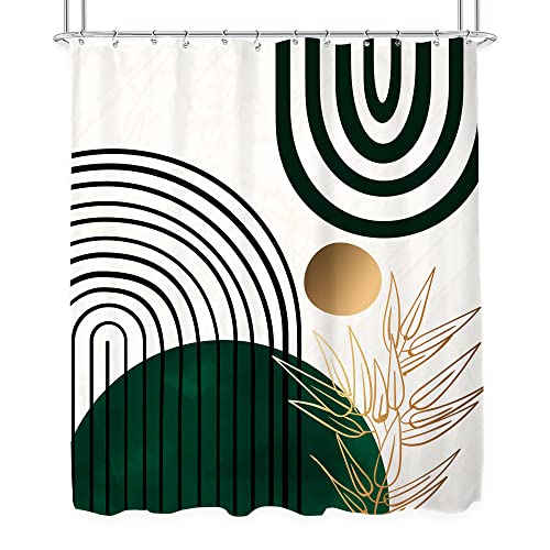 KOMLLEX Green Chic Abstract Shower Curtain for Bathroom Decor 60Wx72H Inches Boho Leaves Tropical Mid Century Simple Minimalist Fancy Modern Fabric Waterproof Polyester 12 Pack Hooks